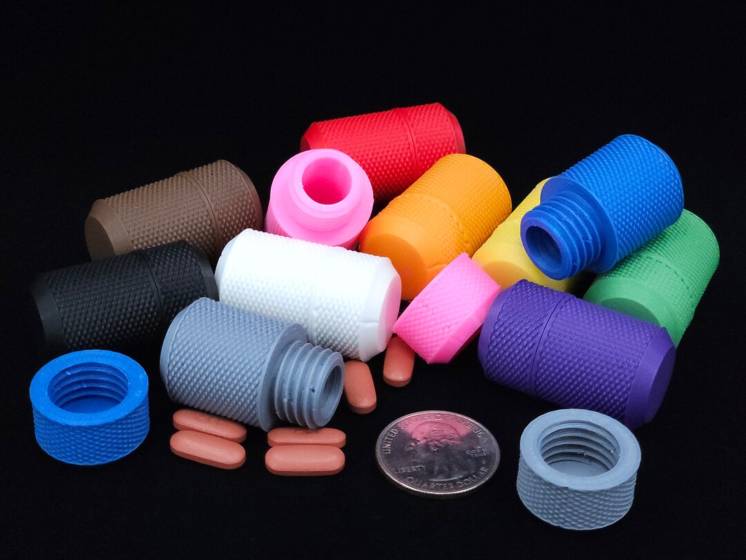 Compact 3D Printed Knurled Pill Container - Holds 6 Ibuprofen or ...