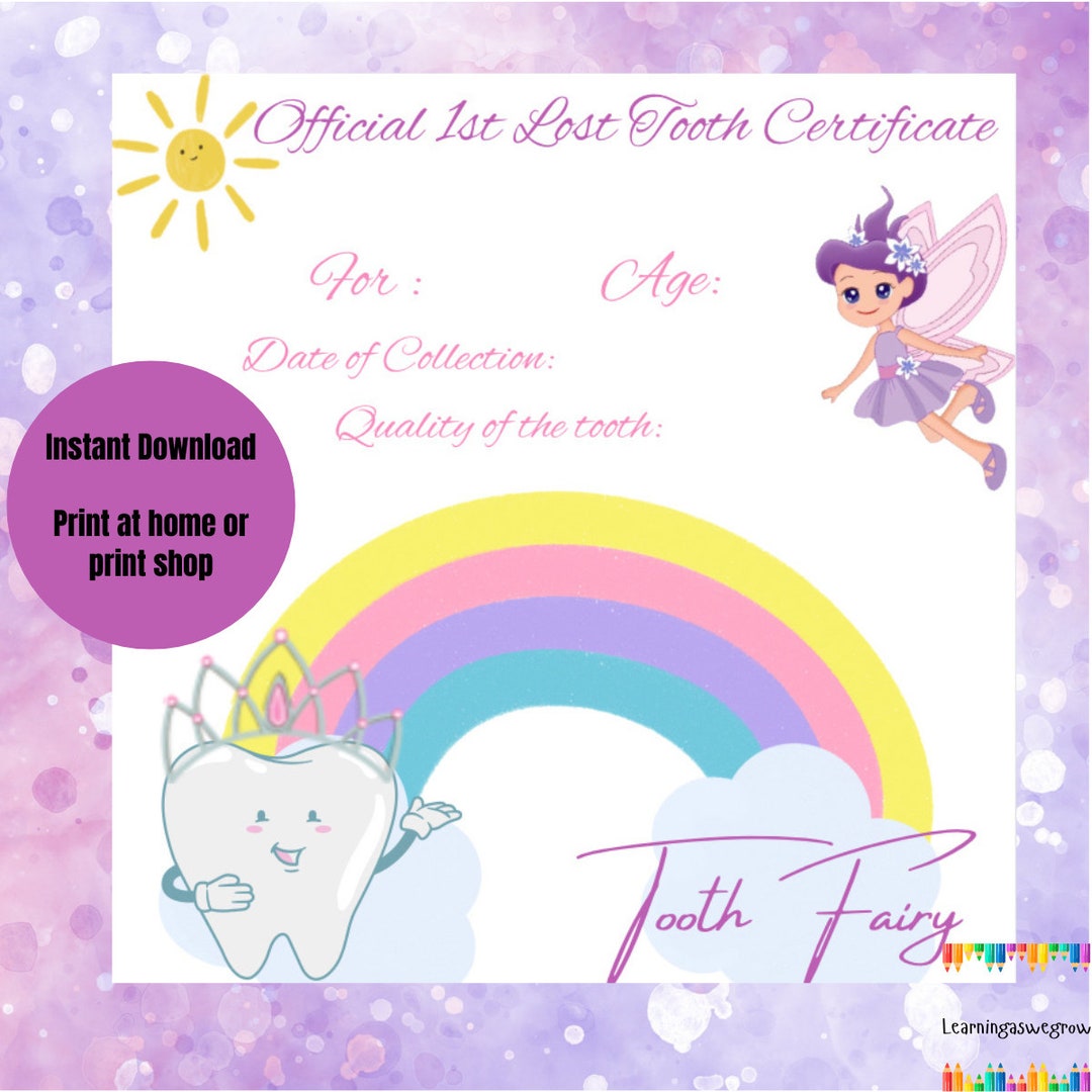 Tooth Fairy Certificate, First Tooth Certificate, Tooth Fairy Gift ...