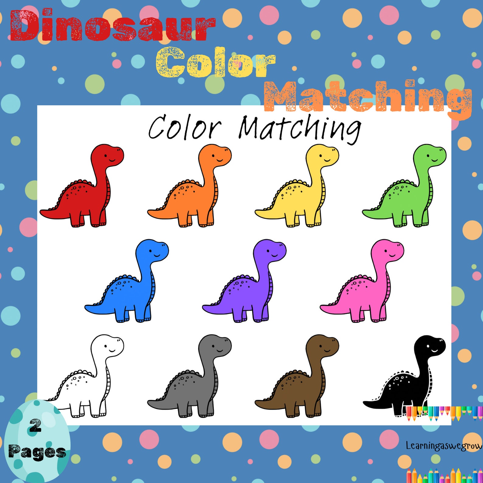 Dinosaur Color Matching Activity, Toddler Busy Book, Learning Binder ...