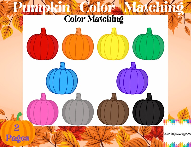Pumpkin Color Matching Activity, Toddler Busy Book, Learning Binder ...