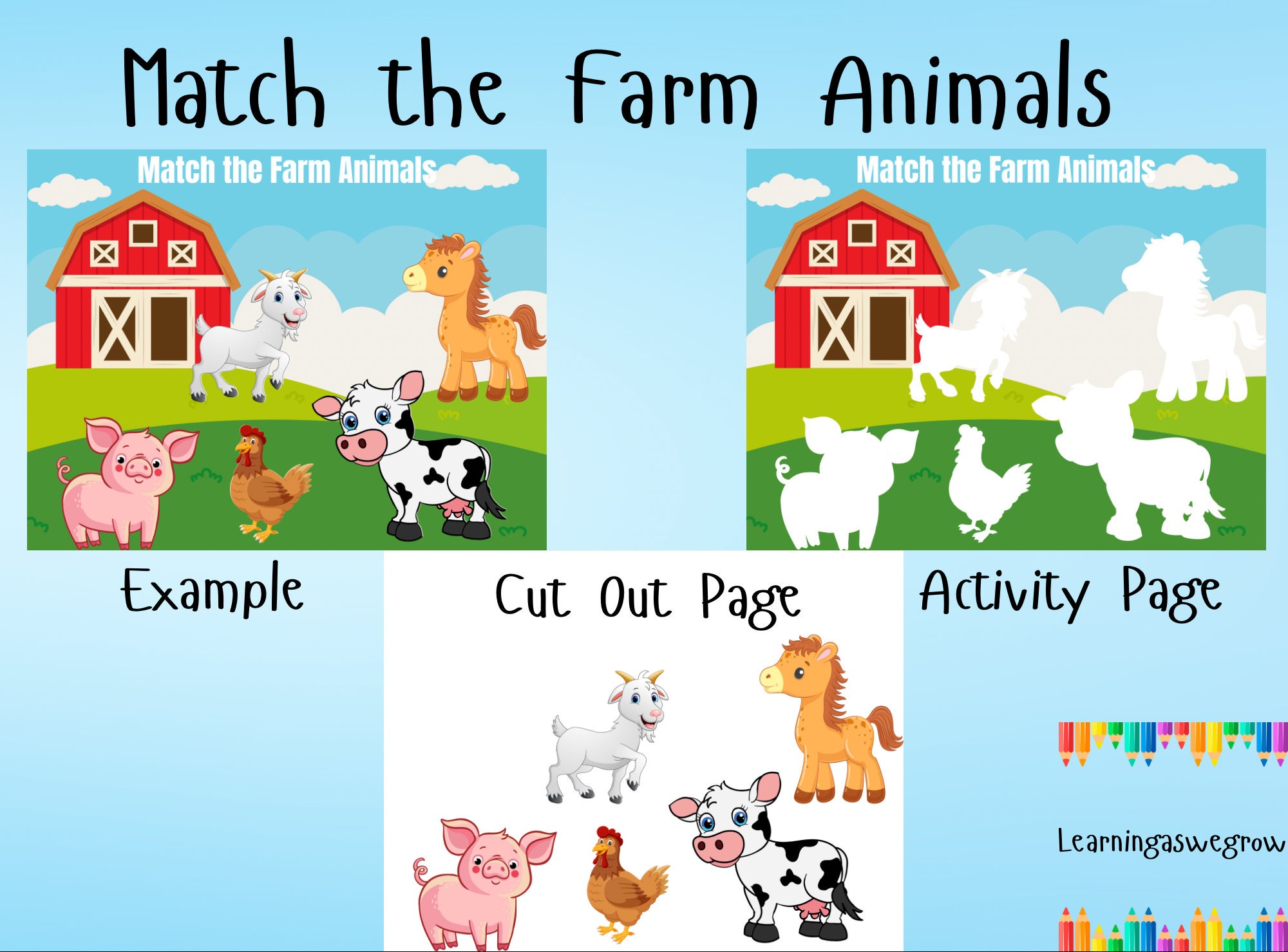 Farm Animals Matching Game, Toddler Learning Binder (printable) - Etsy
