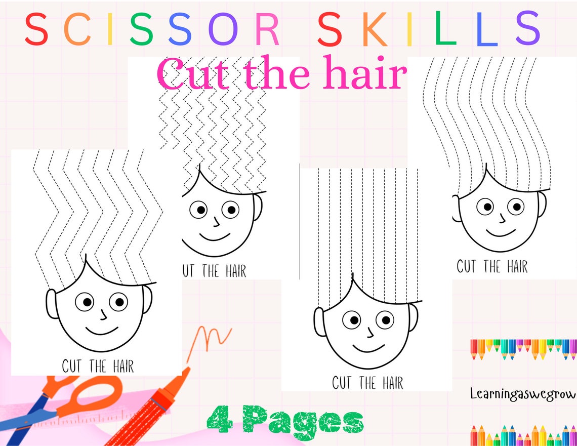 Hair Cutting Practice, Scissor Skills Activity (digital Download) - Etsy