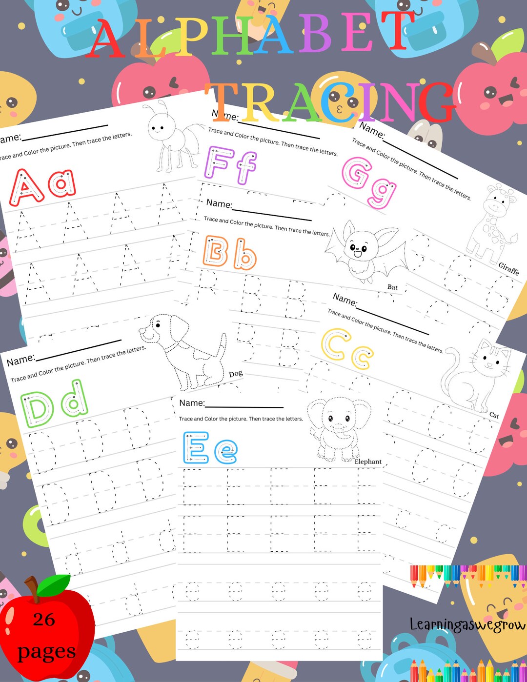 Alphabet Tracing Activity, Handwriting Practice, Learning Binder ...