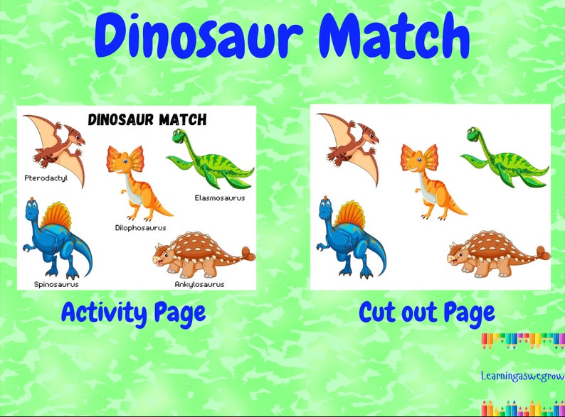 Dinosaur Matching, Dinosaur Game, Toddler Busy Book, Learning Binder ...