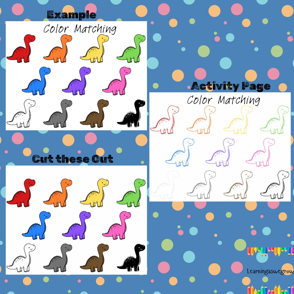 Dinosaur Color Matching Activity, Toddler Busy Book, Learning Binder ...