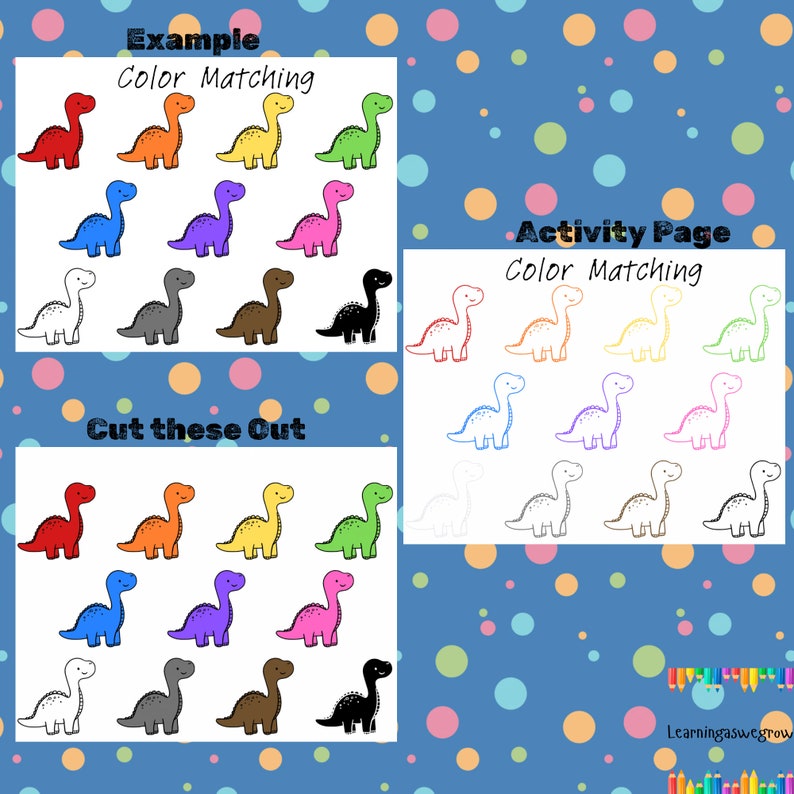 Dinosaur Color Matching Activity, Toddler Busy Book, Learning Binder ...