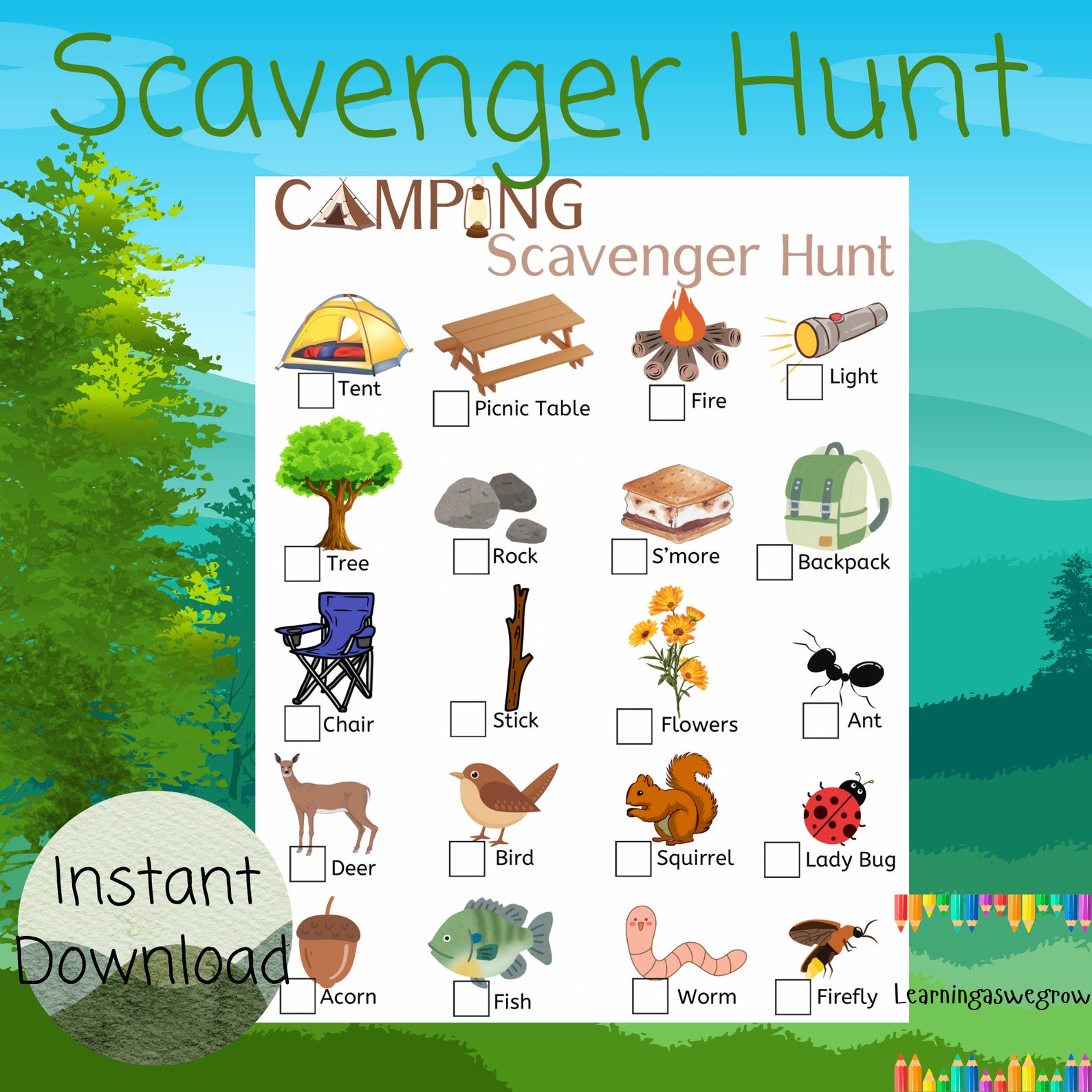 Camping Scavenger Hunt, Family Camp Game, Camping Activity for Kids ...