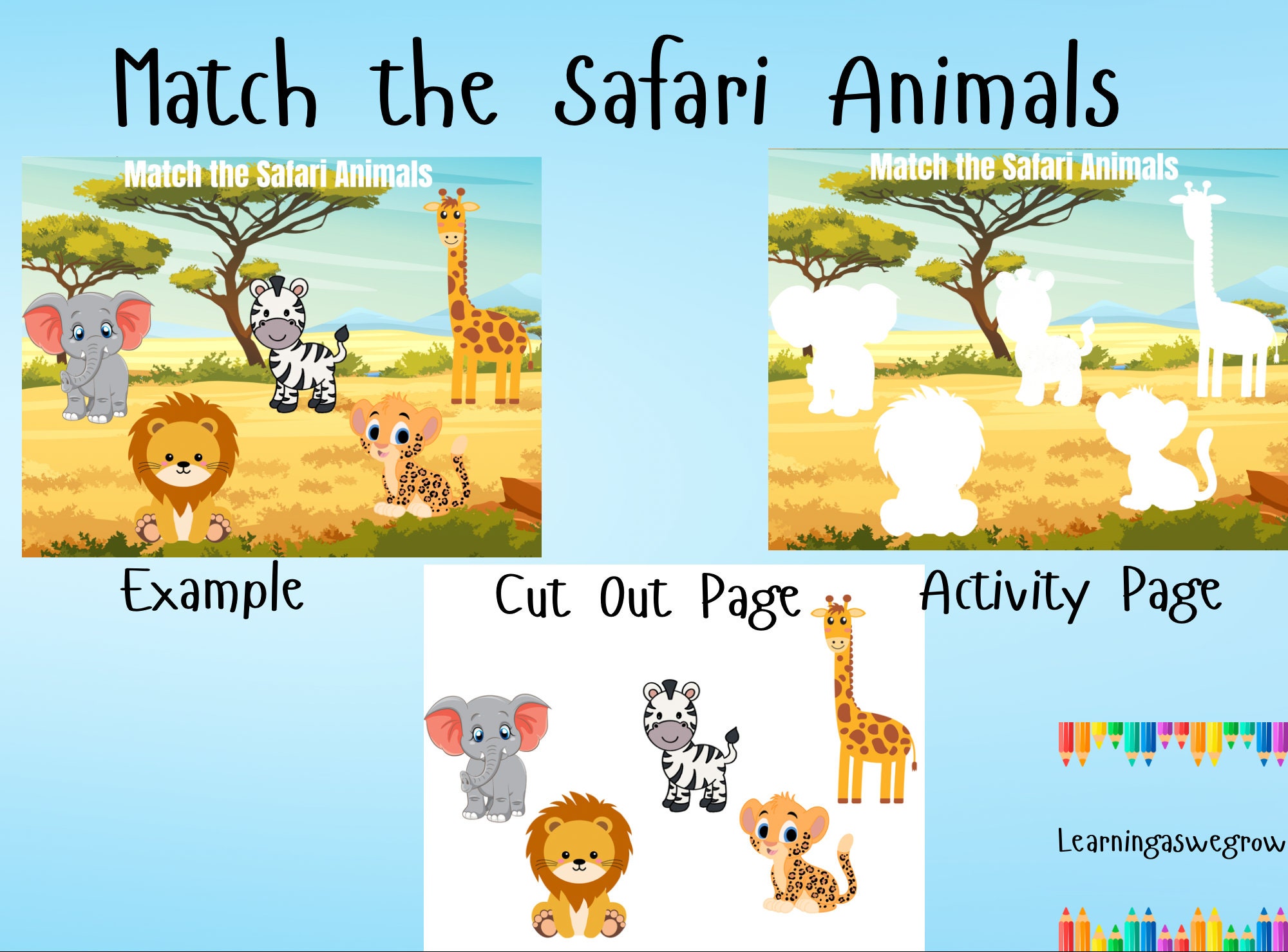 Safari Animal Matching Game, Montessori Learning Binder (printable) - Etsy