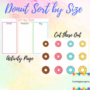 Donuts Sort by Size Activity, Size Sorting, Toddler Busy Book, Learning ...