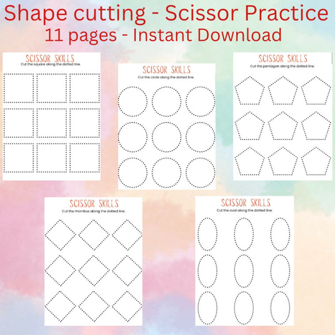 11 Shape Cutting Worksheets, Scissor Skills, Cutting Activity, Learning ...