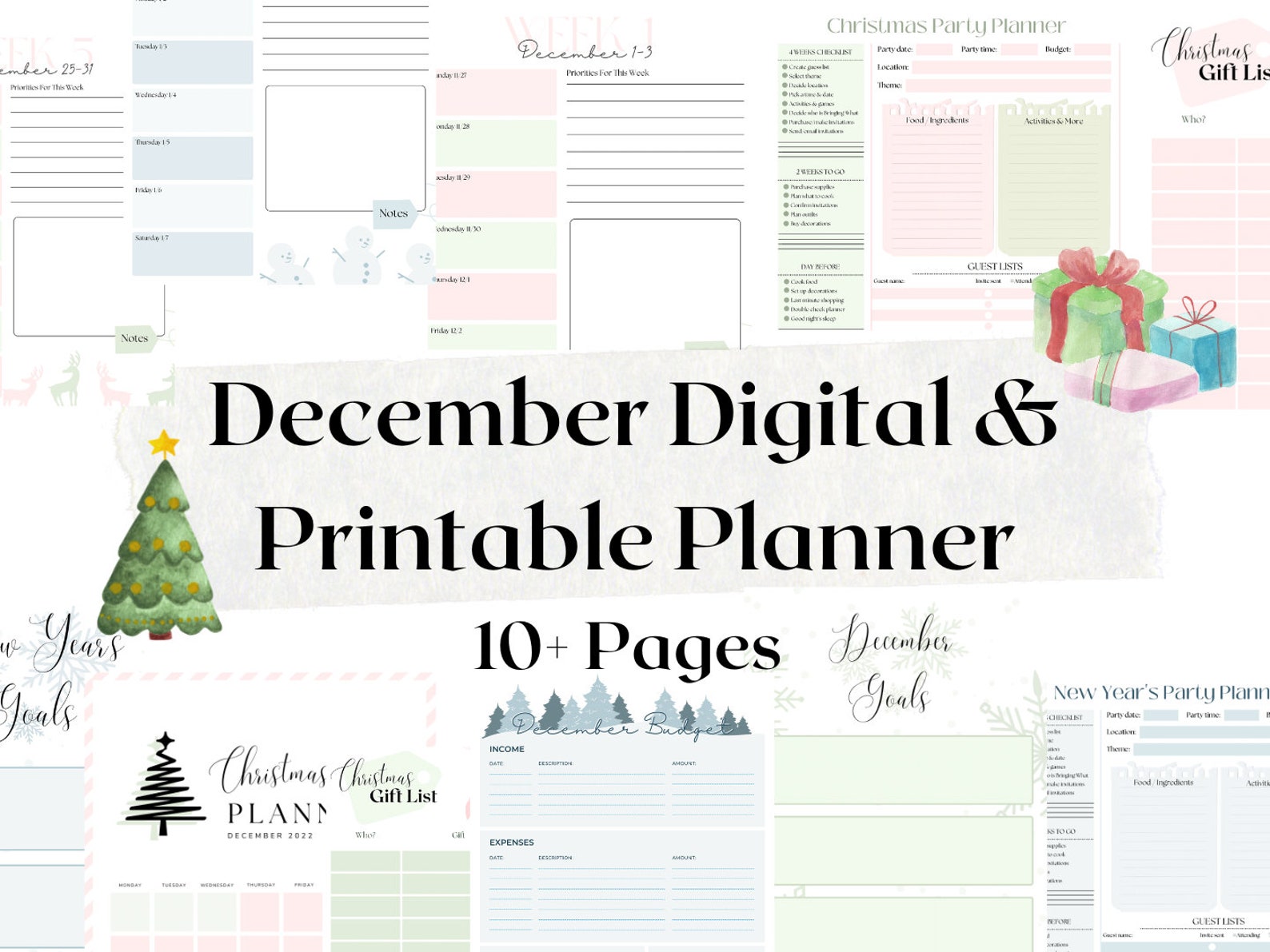 December Daily Digital Planner Printable PDF Digital Bundle - Etsy