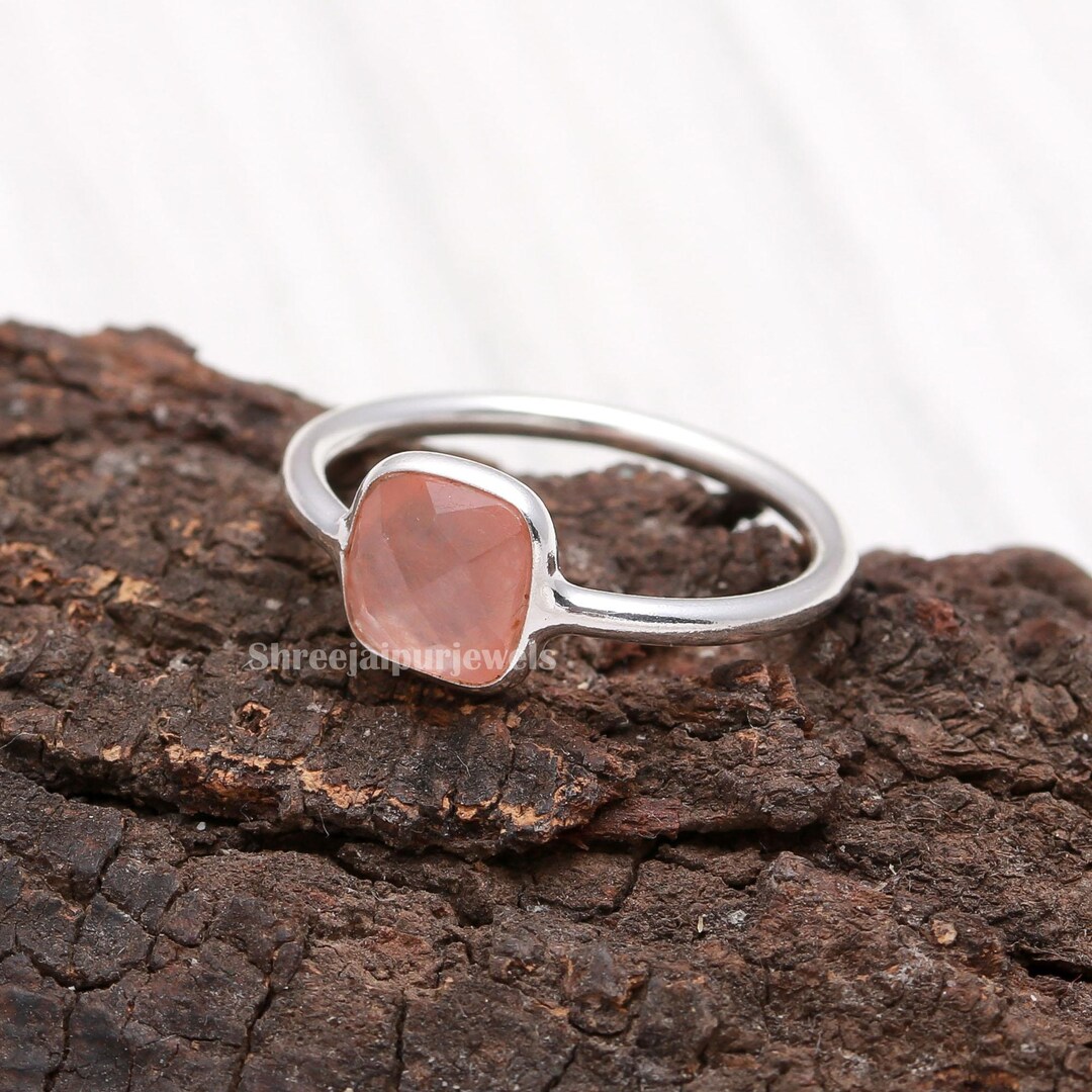 Morganite Quartz Ring, Peach Quartz Silver Ring, 925 Sterling Silver ...