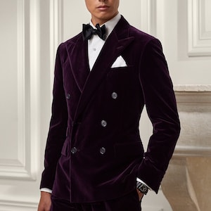 Men Tailored Fit Merlot Velvet Suit | Peak Lapel | Double Breasted ...