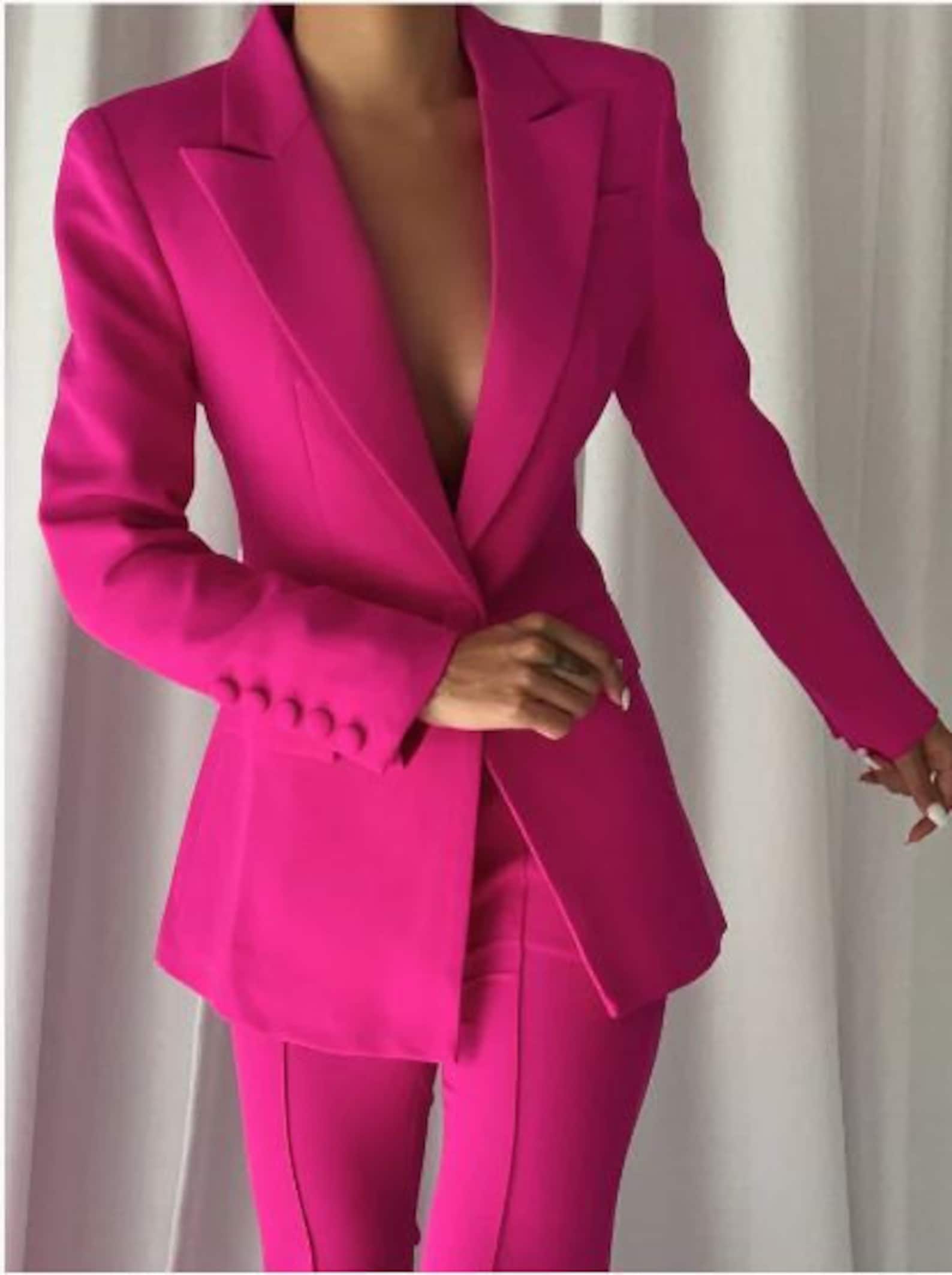 Women Two Piece FUCHSIA Suit Custom Made Single Breasted - Etsy