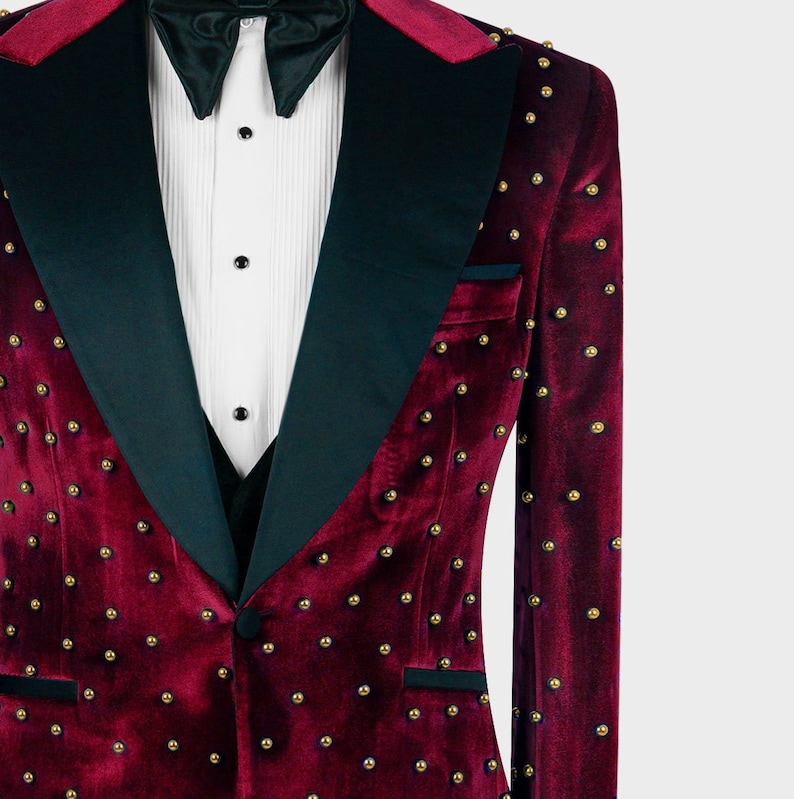 Men Wine Red Tuxedo Suit Bespoke 3pc Pearl Embroidered Velvet - Etsy