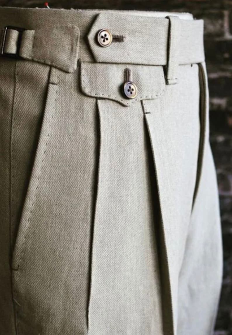 Men Beige Cotton Bespoke Gurkha Pant High Waist Regular Fit Button