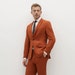 Men Rust Orange Cotton Coat Pants Custom Made 2pc Notch Lapel Designer ...