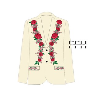 Men Designer Custom Made Cream Embroidered Jacket for Formal Business ...