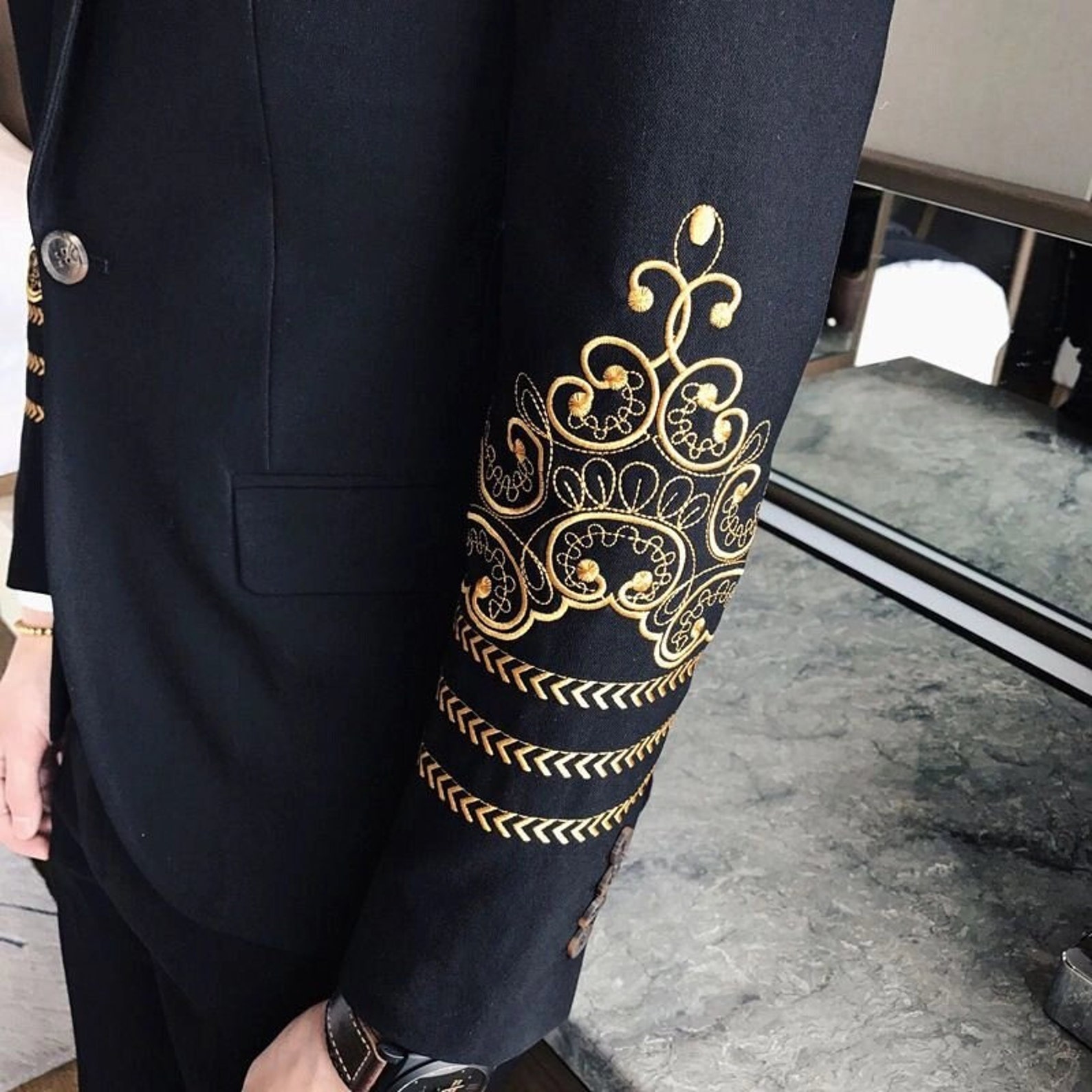 Men Black Embroidered Coat Pants Custom Made Cotton Suit Gift - Etsy