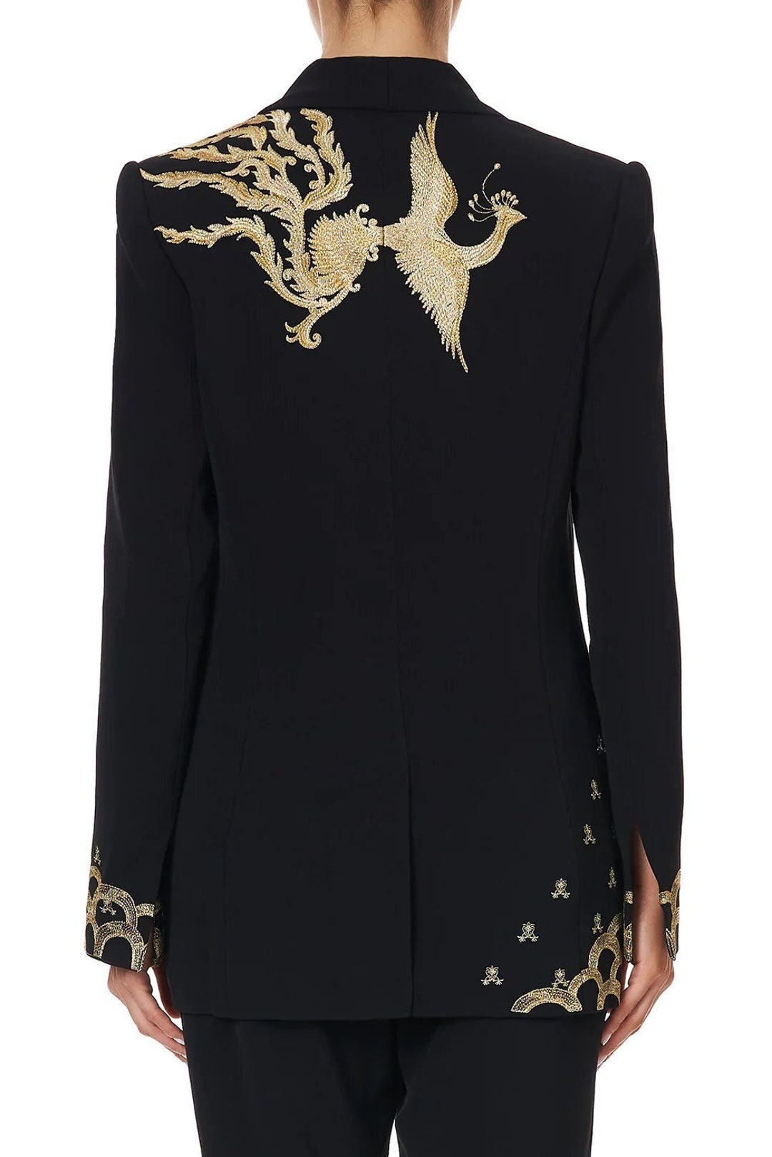 Women Black Jacket Custom Made Embroidered Blazer Premium Cotton Coat ...