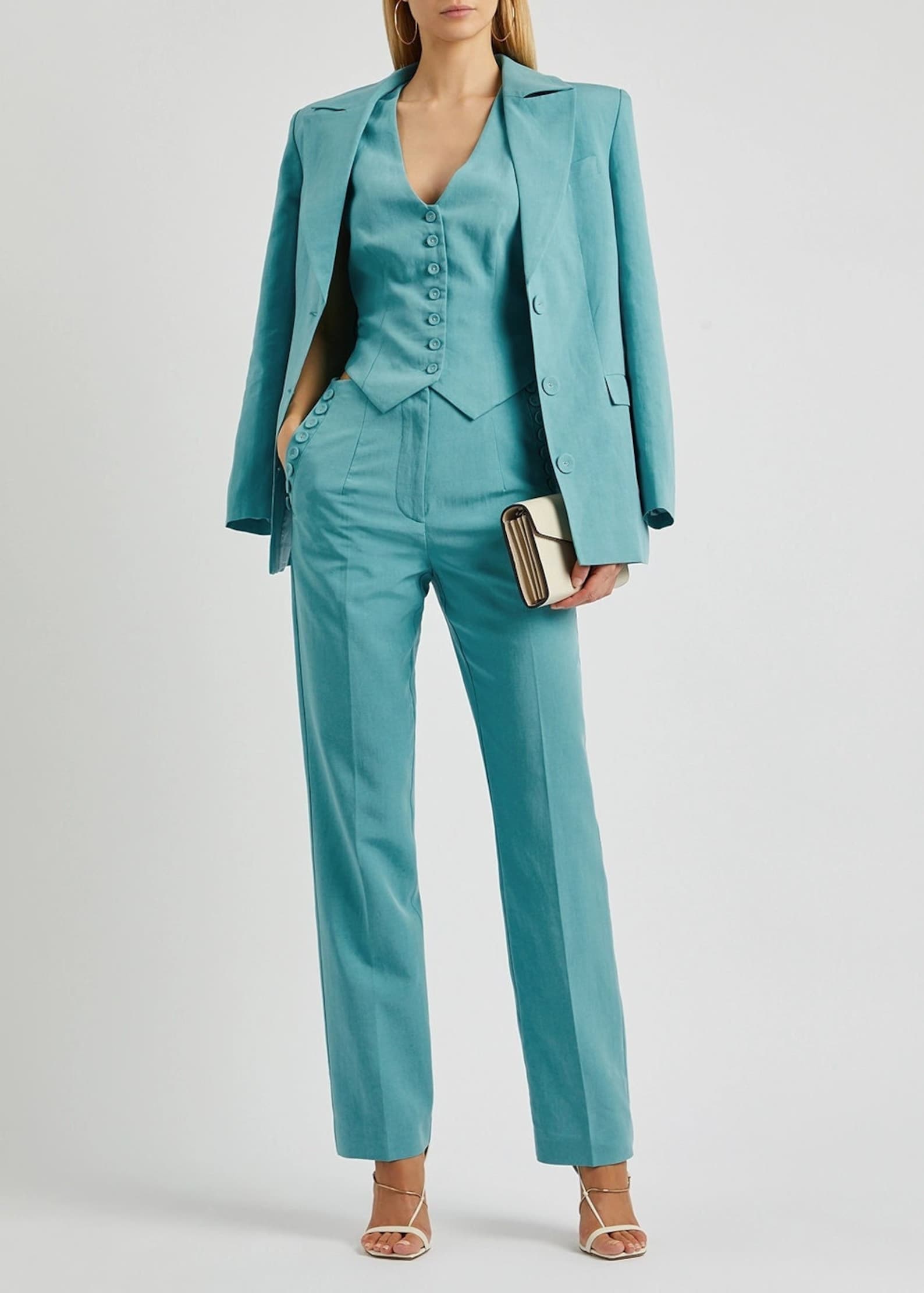 Women Turquoise Suit Three Piece Premium Custom Made Cotton Coat/vest ...