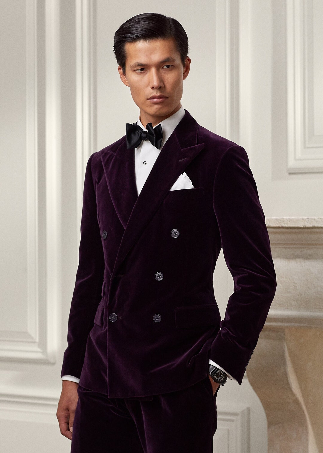 Men Tailored Fit Merlot Velvet Suit | Peak Lapel | Double Breasted ...