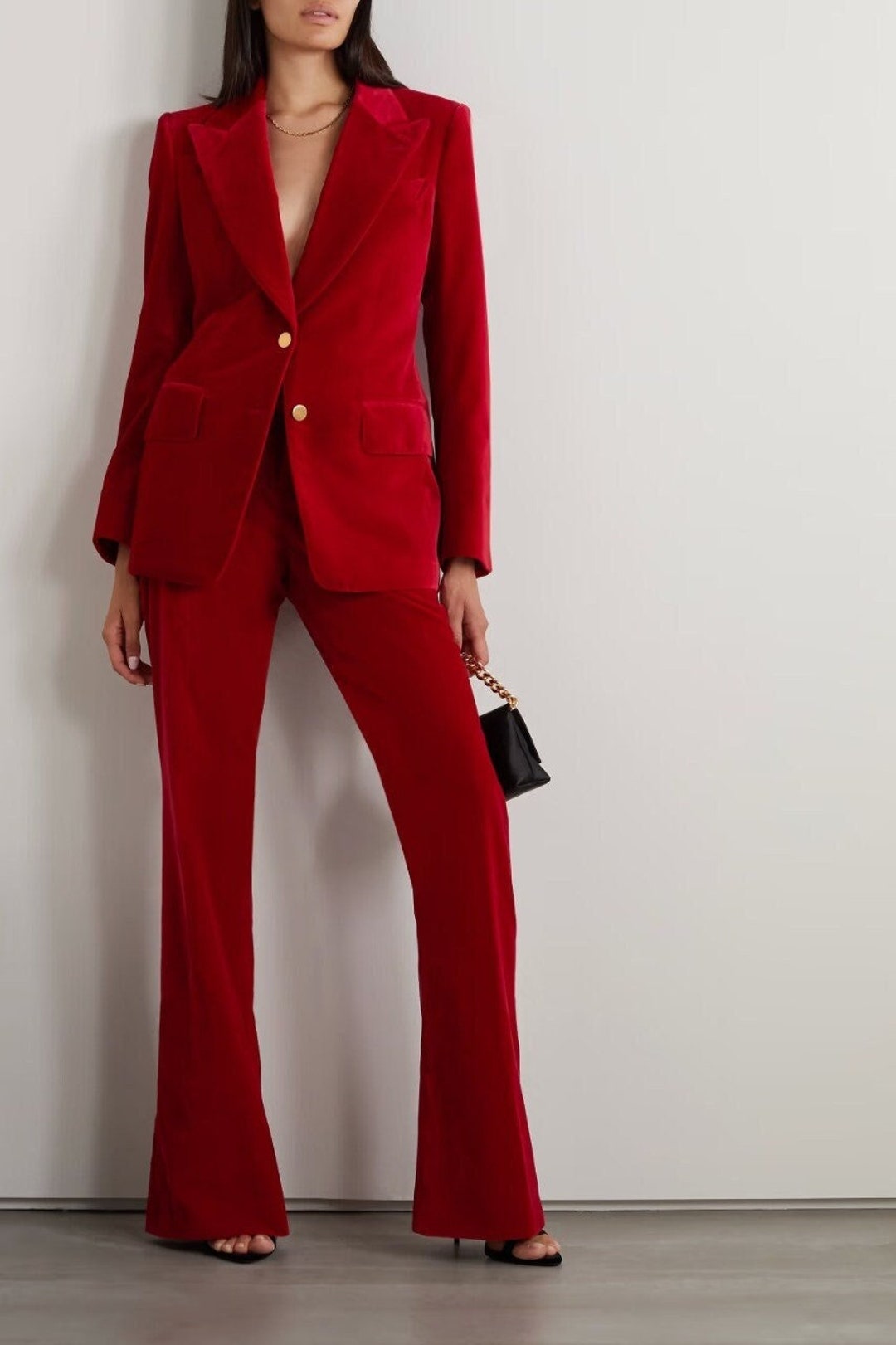 Women Red Velvet Suit Custom Made Designer 2pc Coat Pant for Wedding ...