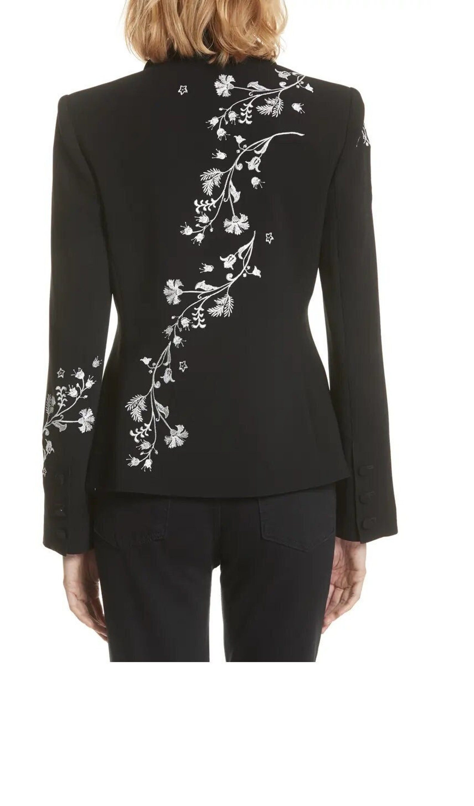 Women Floral Embroidered Blazer Personalized Black Cotton Jacket Gift ...