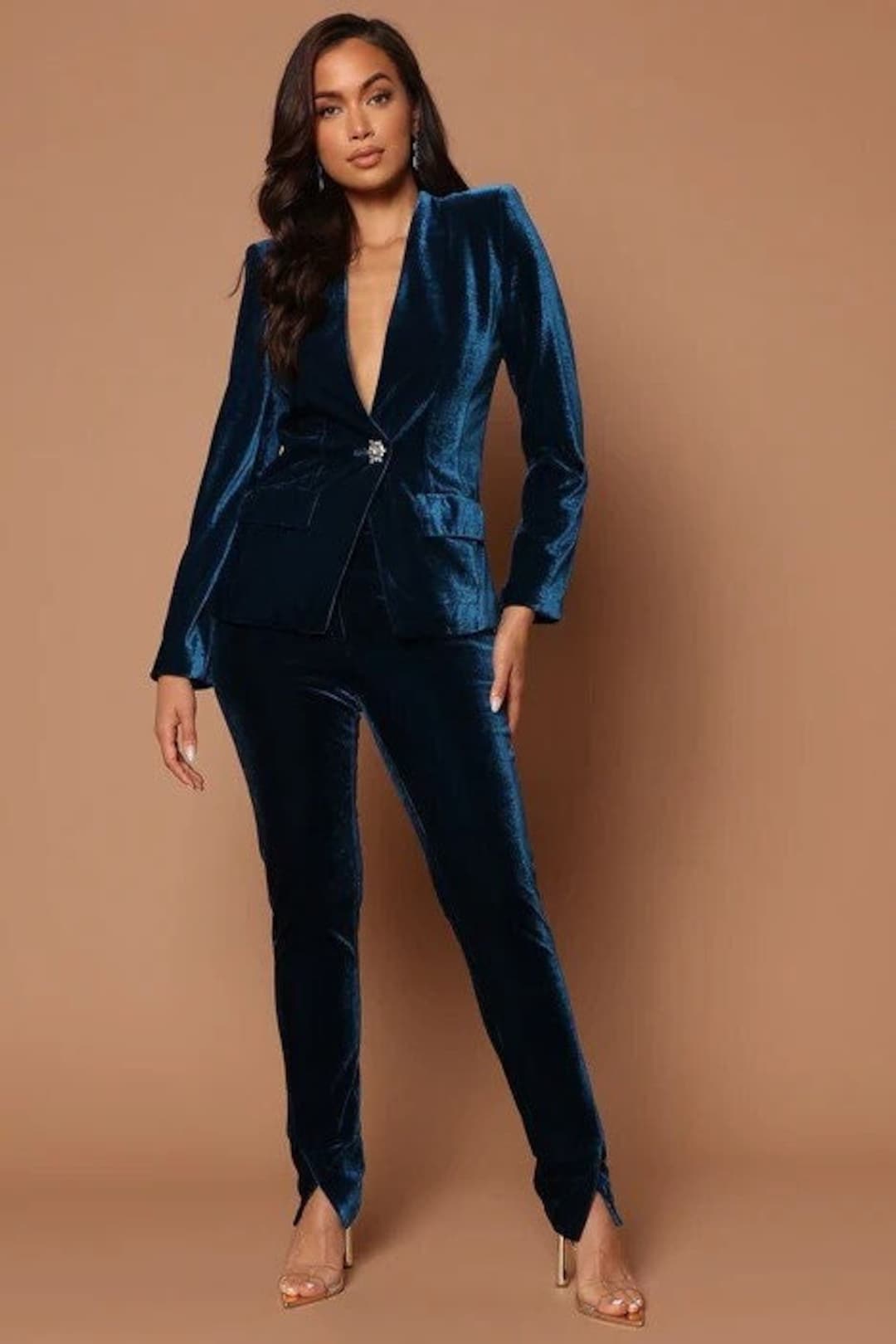 Women Teal Velvet Suit Custom Made Designer 2pc Coat Pant For Etsy