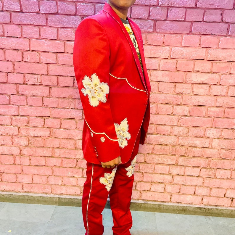 Men 2pc Suit Custom Made Floral Embroidered Cotton Designer - Etsy