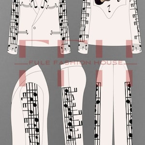 Custom Musical Embroidered Suit: White Rhinestone Pantsuit Set - Etsy
