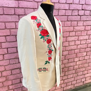 Men Designer Custom Made Cream Embroidered Jacket for Formal Business ...