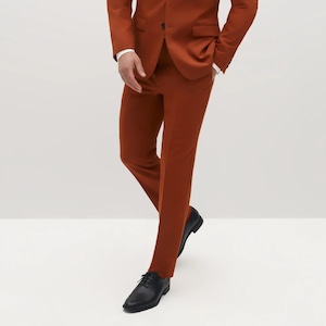 Men Rust Orange Cotton Coat Pants Custom Made 2pc Notch Lapel Designer ...