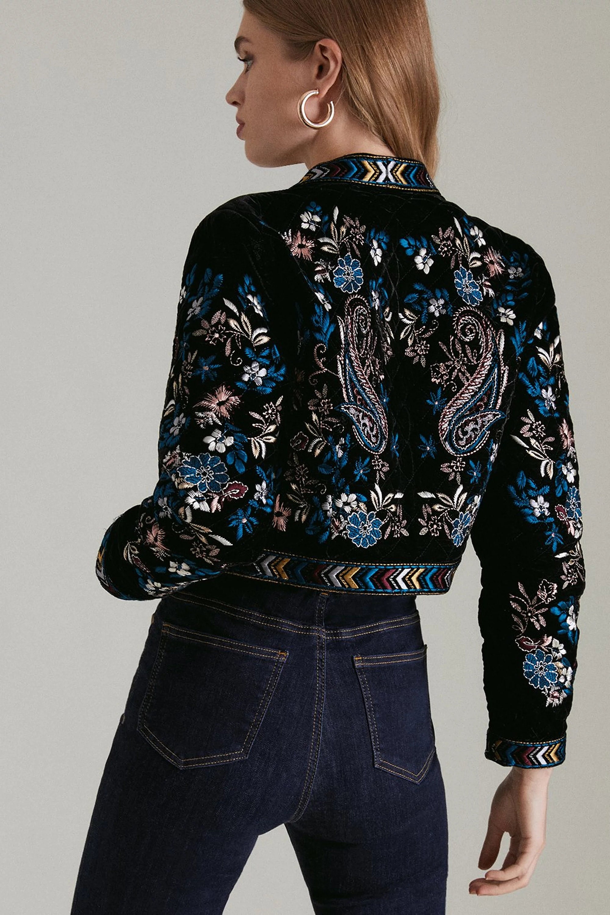 Women Black Velvet Jacket Custom Made Heavy Embroidered Designer Formal ...