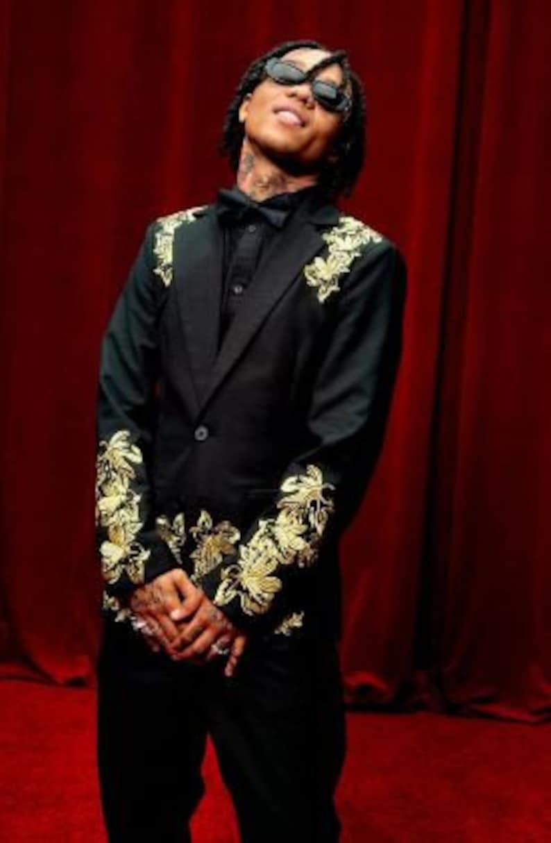 Men 2pc Black Cotton Suit Floral Embroidered Notch Lapel - Etsy