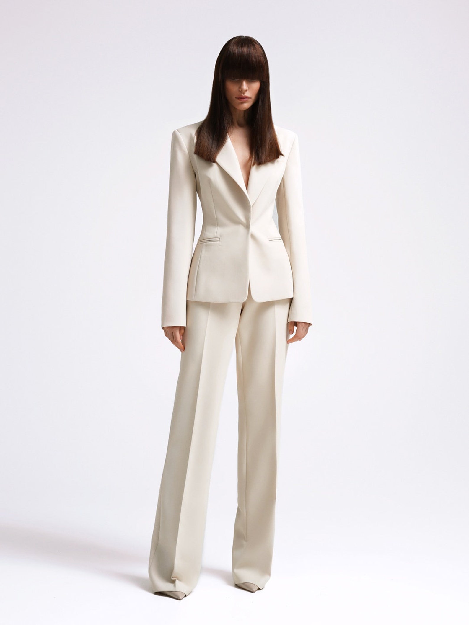 Women Ivory Suit Custom Made Single Breasted Premium Cotton Etsy