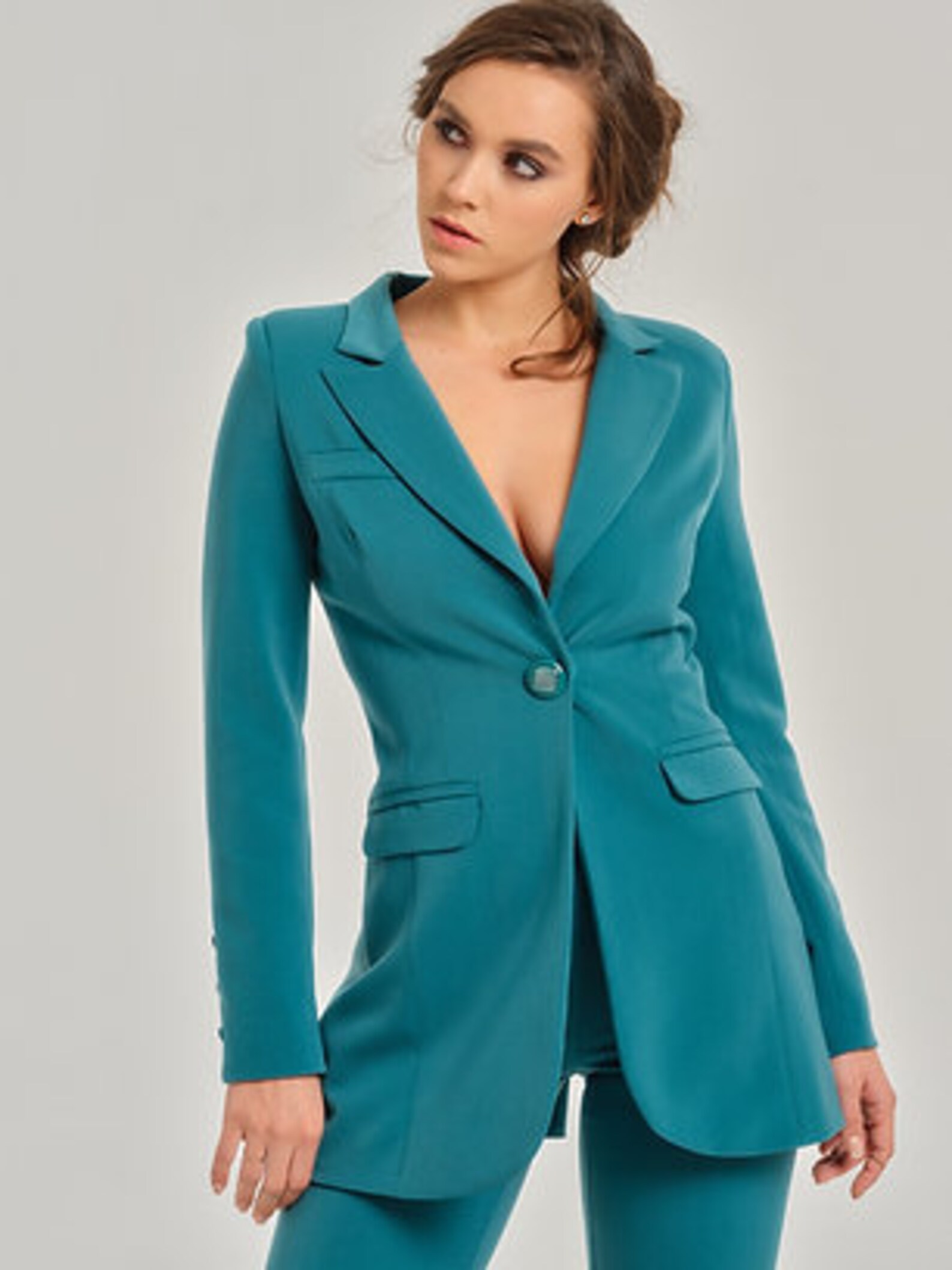 Women Two Piece Turquoise Suit Single Breasted Premium Cotton - Etsy