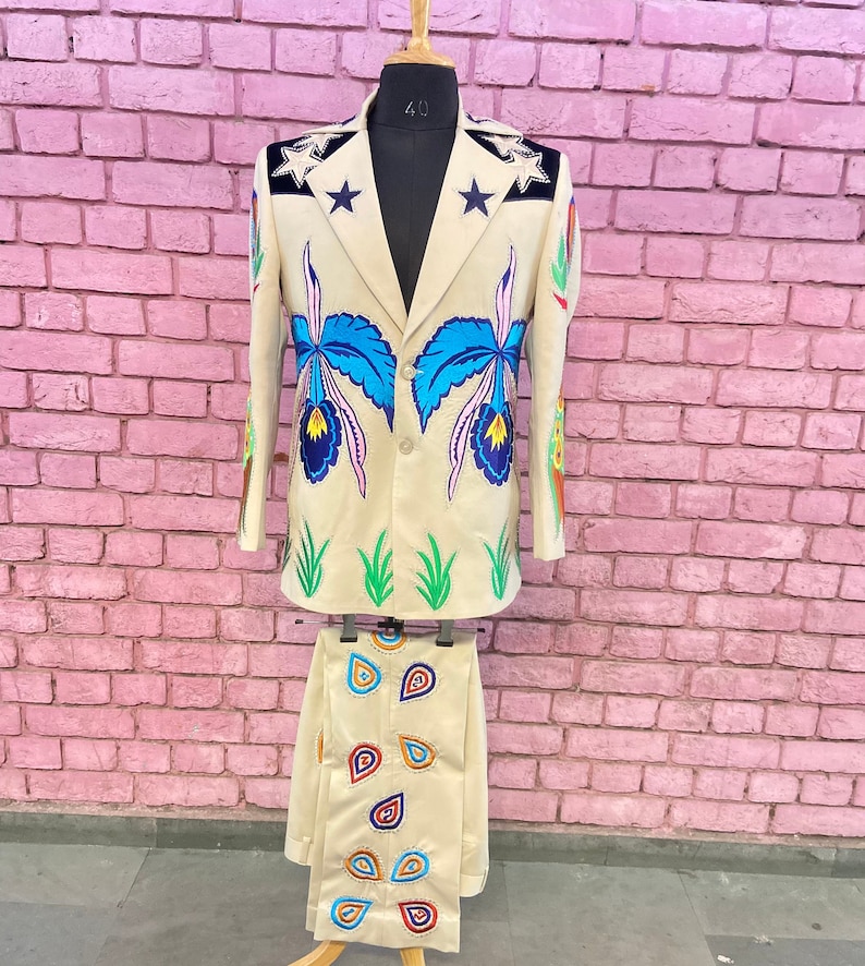 Men Custom Made 2pc Ivory Country Western Suit Embroidered - Etsy