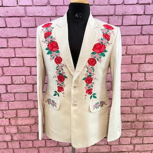 Men Designer Custom Made Cream Embroidered Jacket for Formal Business ...