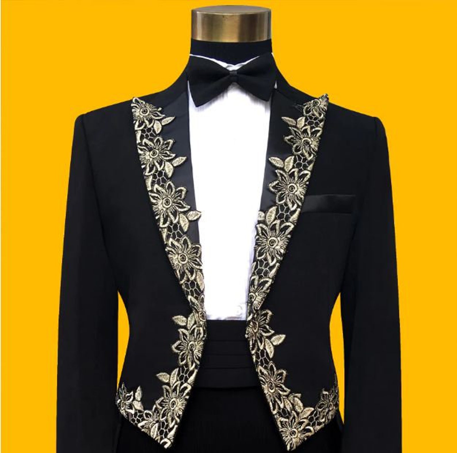 Men Tailcoat Suit Custom Made Floral Embroidered 2pc Designer Vintage ...