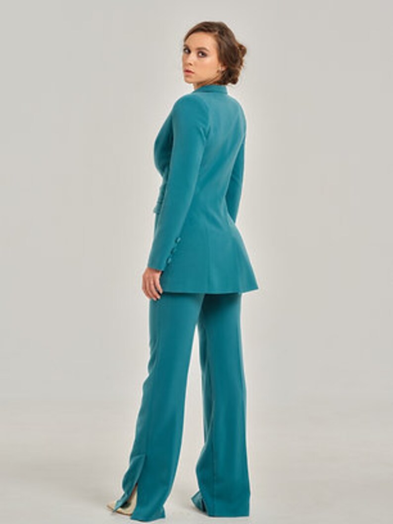 Women Two Piece Turquoise Suit Single Breasted Premium Cotton - Etsy