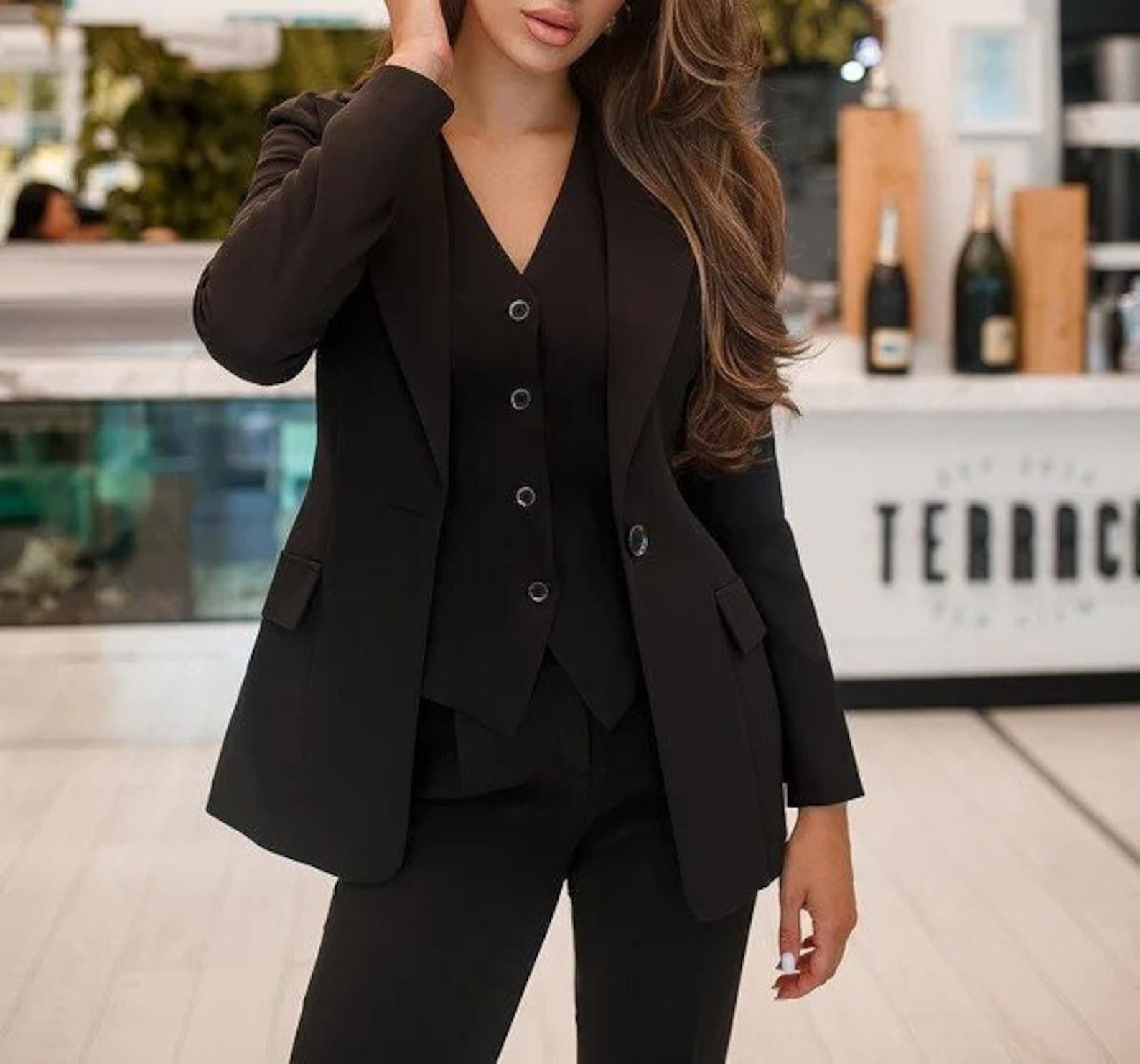 Women 3pc Black Suit Tailored Desiger Single Breasted Cotton - Etsy