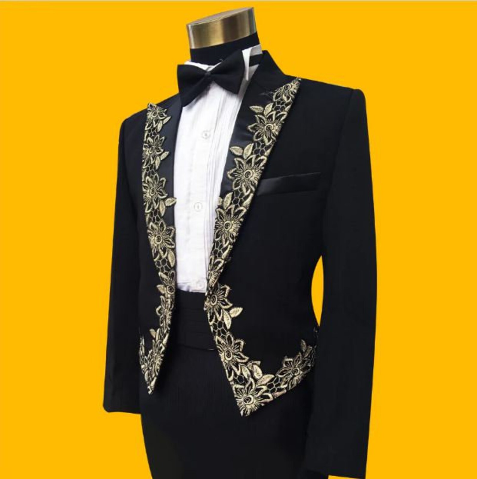 Men Tailcoat Suit Custom Made Floral Embroidered 2pc Designer Vintage ...