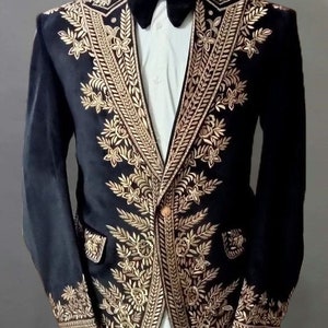 Men Black Velvet Hand Embroidered Blazer/jacket/coat for Wedding ...