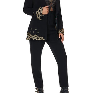 Women Black Jacket Custom Made Embroidered Blazer Premium Cotton Coat ...