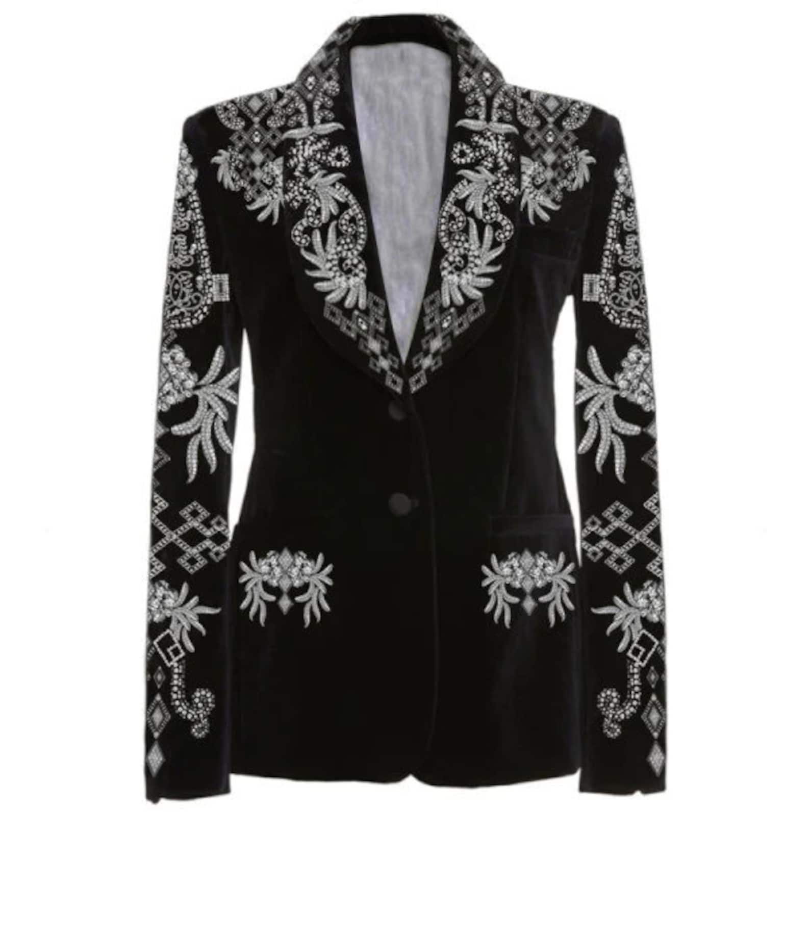 Black Embroidered Velvet Blazer: Custom Designer Jacket - Etsy