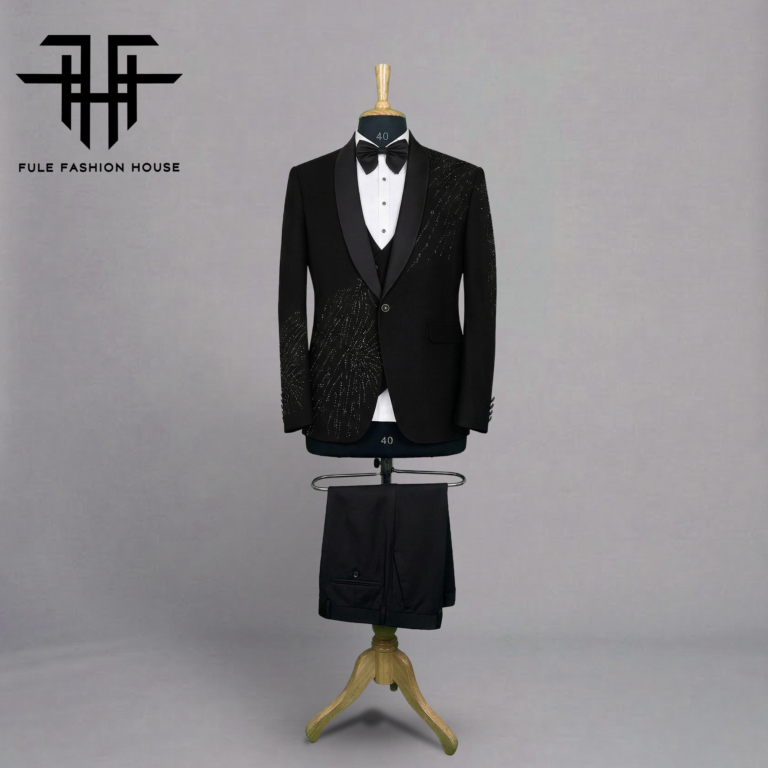 Hand Embroidered Black Tuxedo Suit, Cotton Wedding Groom Attire - Etsy