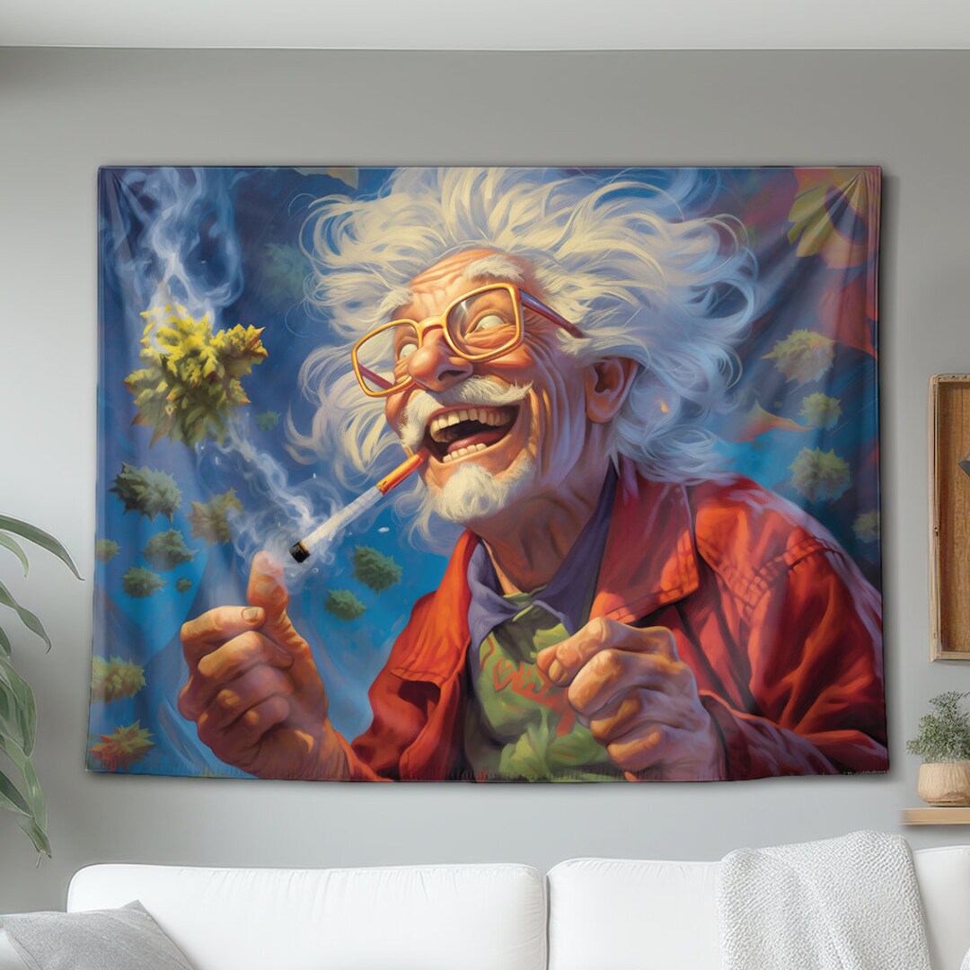 Mad Scientist Smokes by Marijuana Buds Wall Tapestry, Hanging Wall Art ...