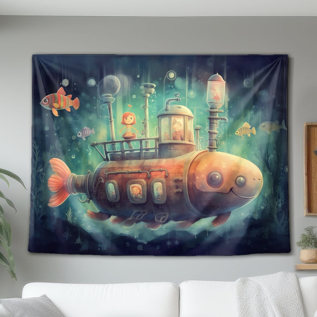 Deep-sea Exploration With A Submarine Wall Tapestry, Children's Art ...