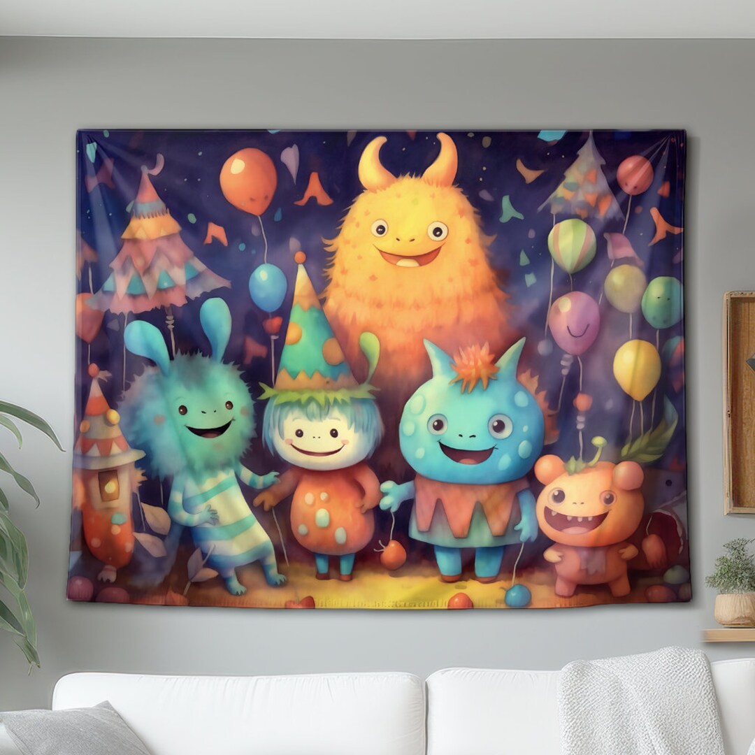Cute Mythical Creatures Having A Party Wall Tapestry, Children's Art ...